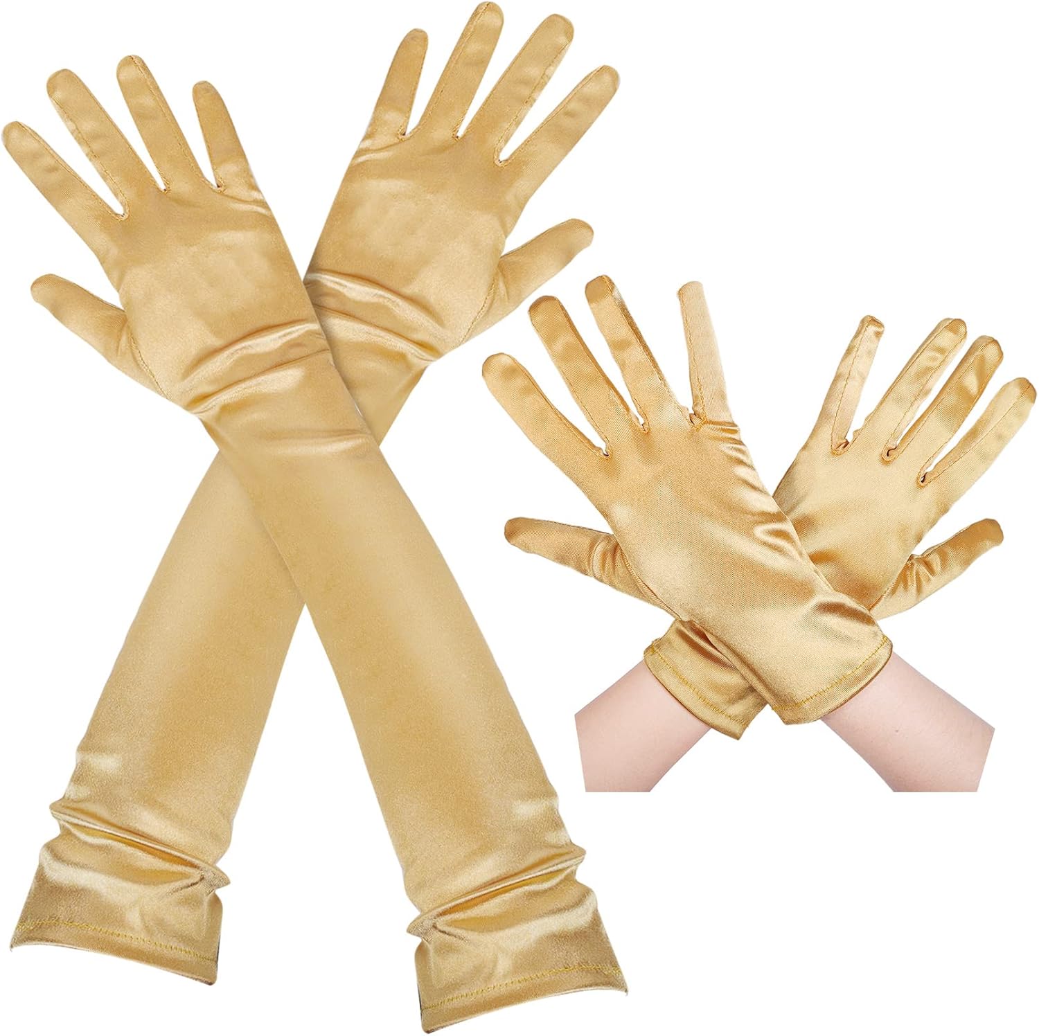 Amazon.com: Xvvirnt 2 Pairs Satin Gloves, Women's Gold Evening Party ...