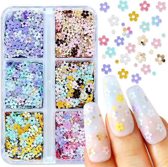 Amazon.com: Dornail Plum Flower Nail Sequins, 6 Grids 3D Plum Blossom ...