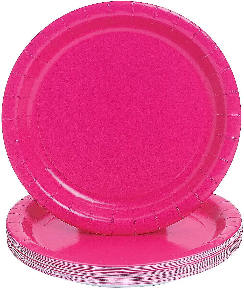 Amazon.com: Fun Express Hot Pink Paper Dinner Plates - Disposable ...