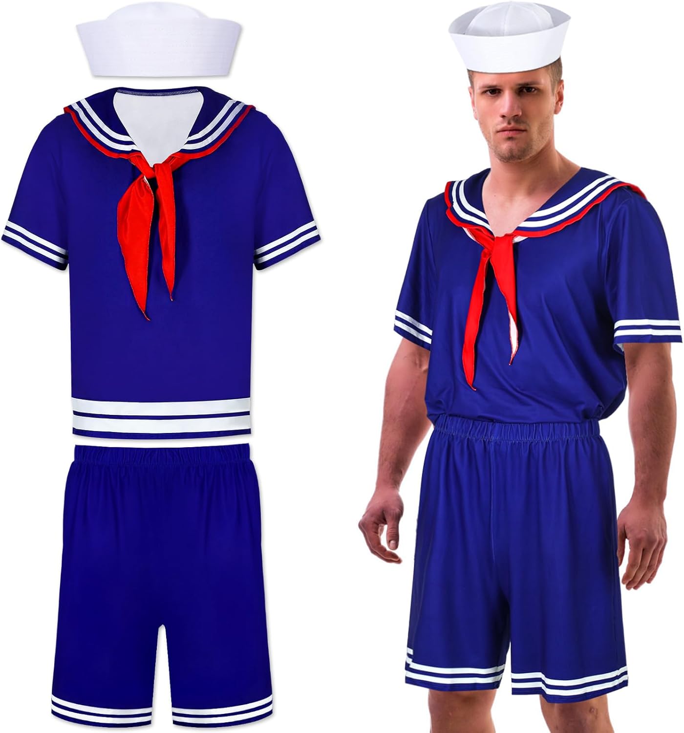 Amazon.com: Hercicy 4 Pcs Adult Mens Sailor Set with Stripes Blue Top ...