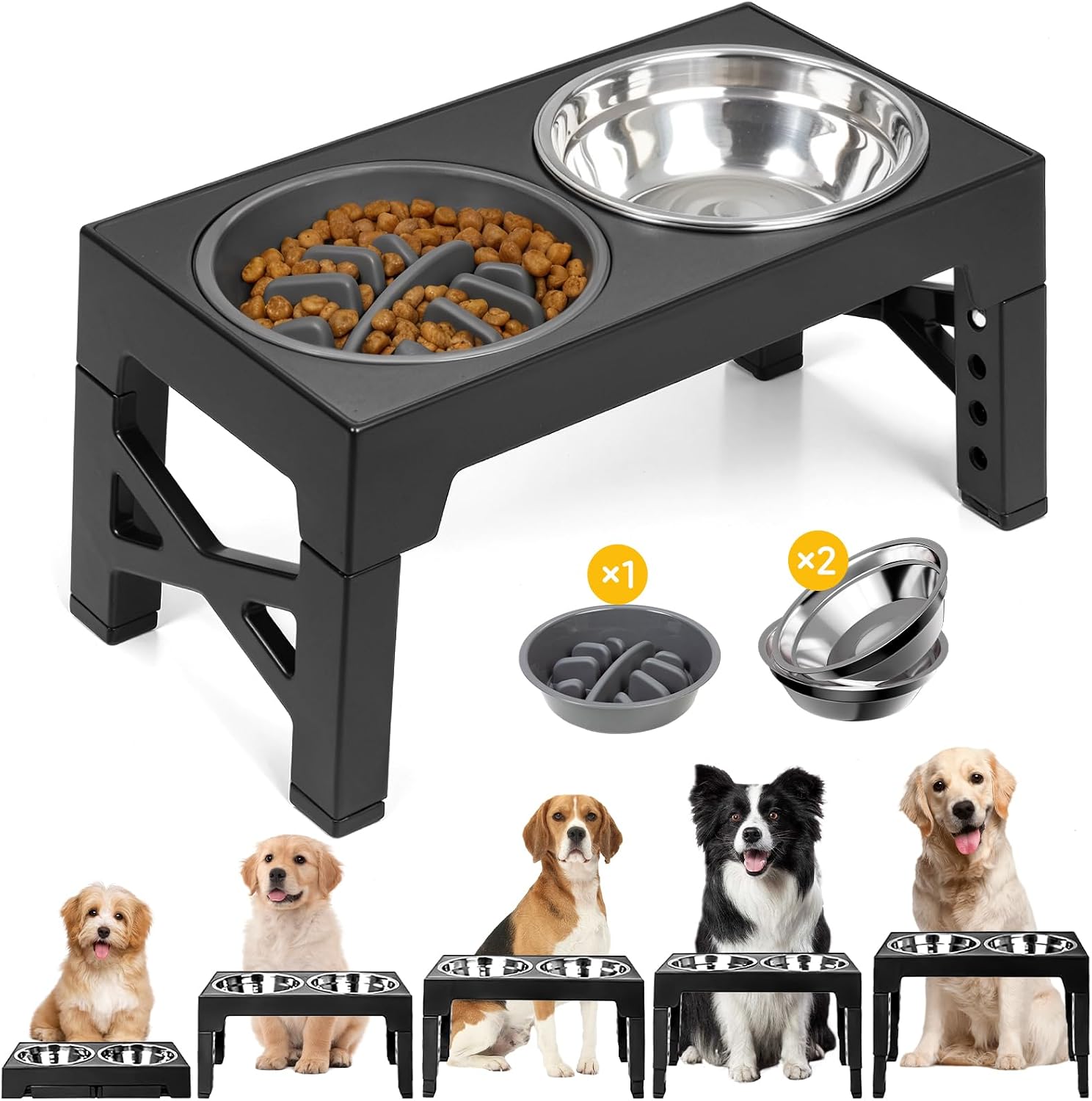 Hundenapf Erhöhter Fressnäpfe für Hunde,Höhenverstellbar mit 2 ...