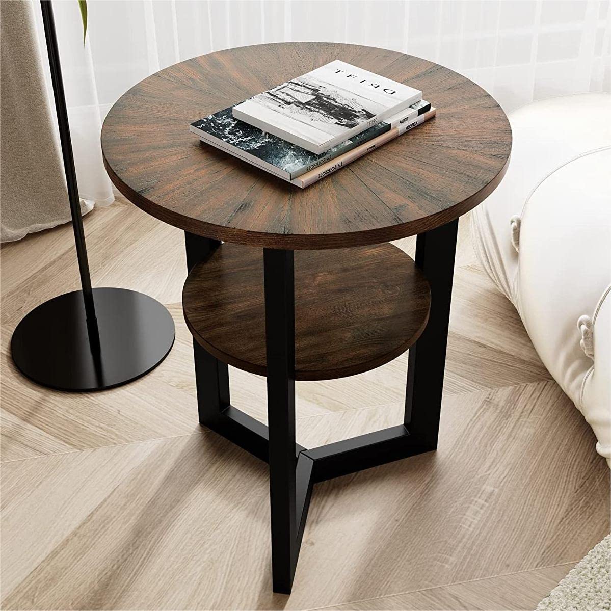 LEEMTORIG Round End Table, Farmhouse End Table for Living Room, Solid ...