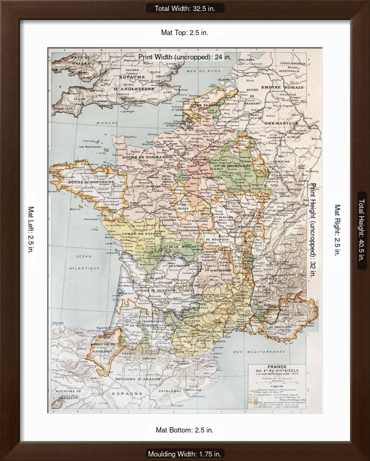 14th Century France Map Map Of France Medieval Age Poster Reproduction