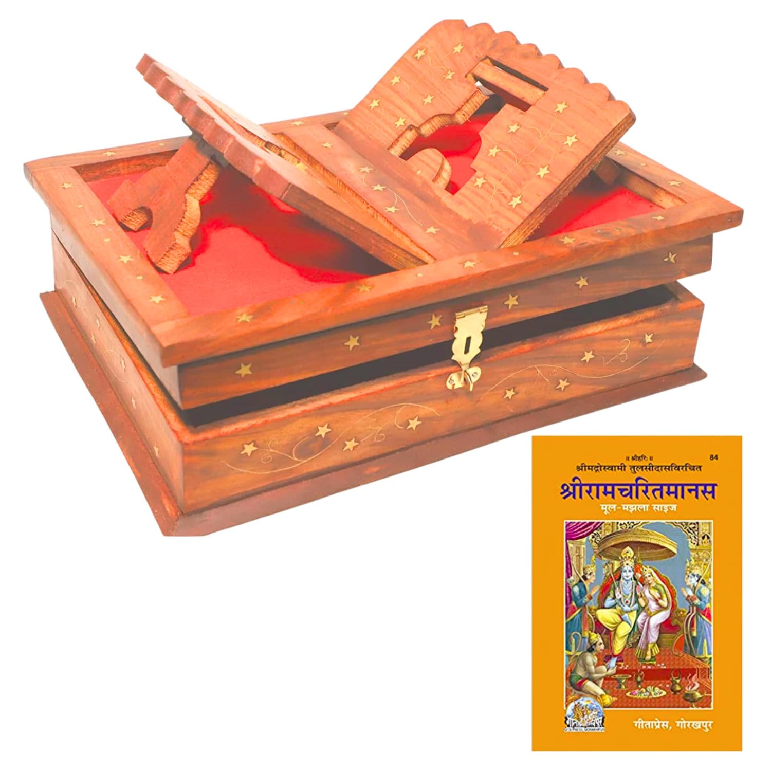 Santarms Wooden Holy Ramcharitmanas Book Wooden Box & Foldable Book ...