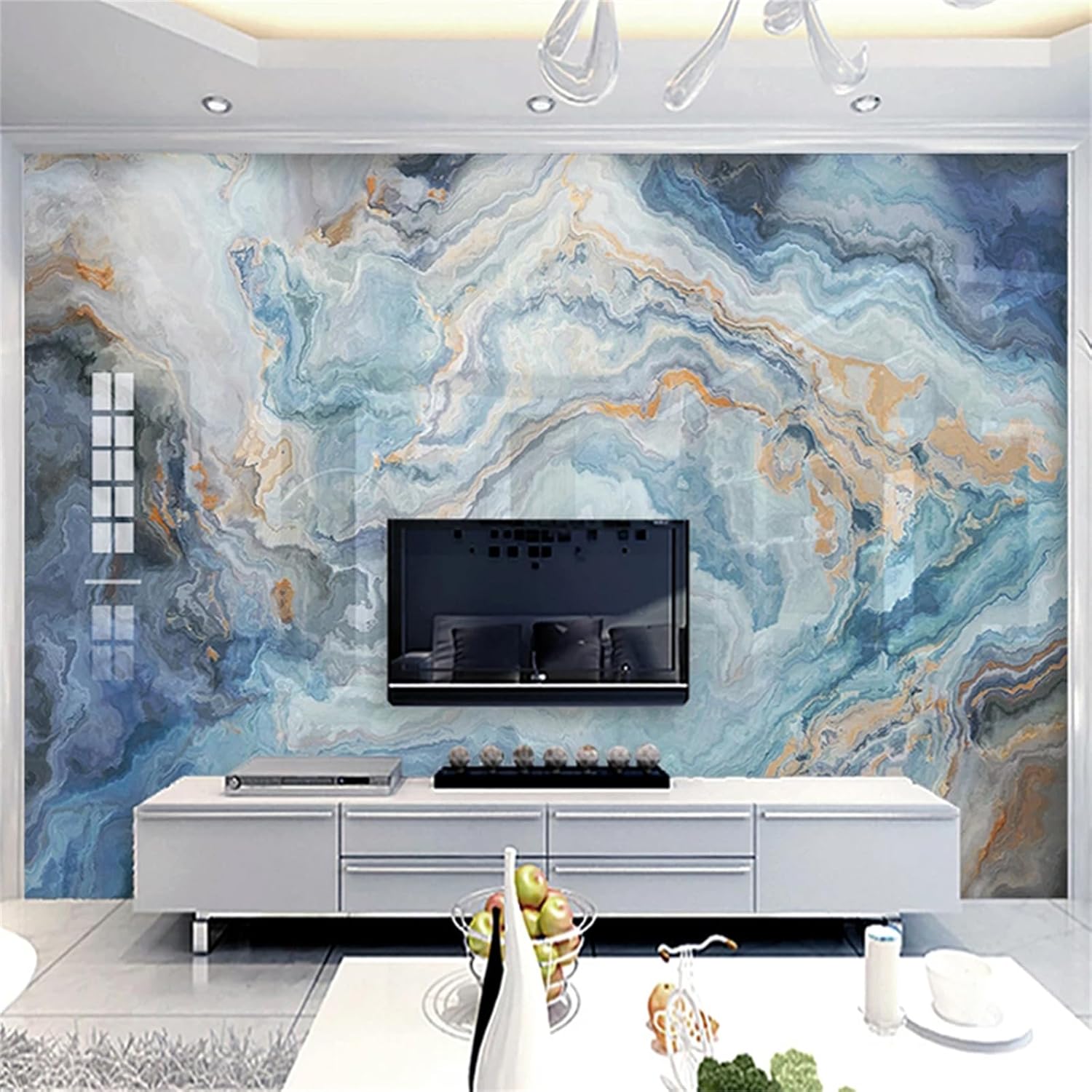 Amazon.com: Abstract Blue Marble Pattern Wall Murals, Custom Curved Oil ...