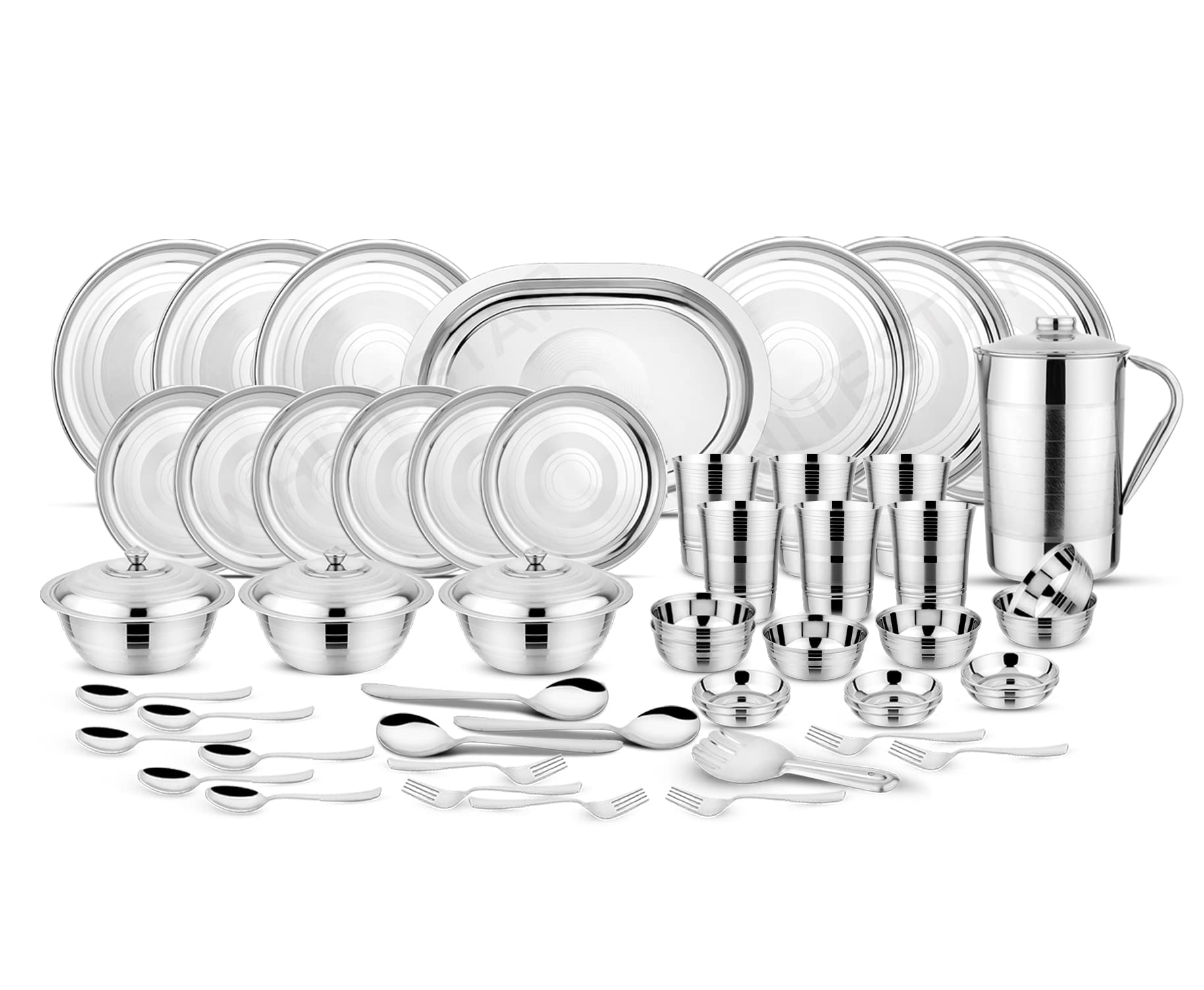 WHITESTAR Stainless Steel Dinner Set - 51 Pieces, Silver - Heavy Guage ...