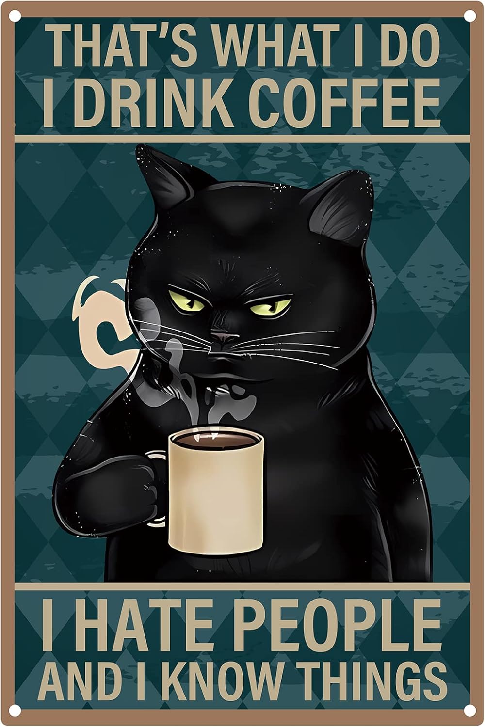 CREATCABIN Plaques Métal Chat Noir Chat Drôle Boisson Café Motif ...