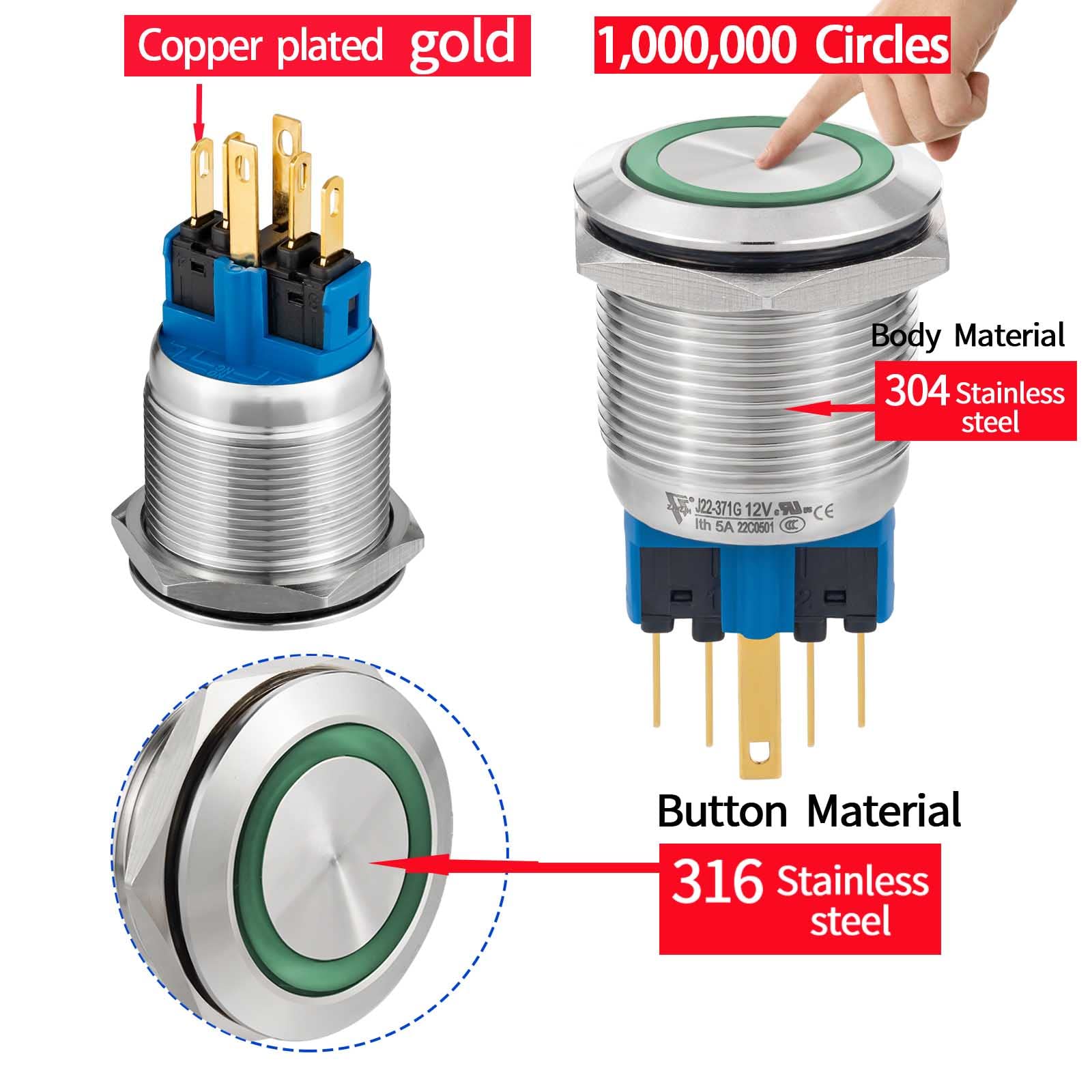 Snapklik.com : UL Certification Latching Push Button Switch 22mm 7/8 ...