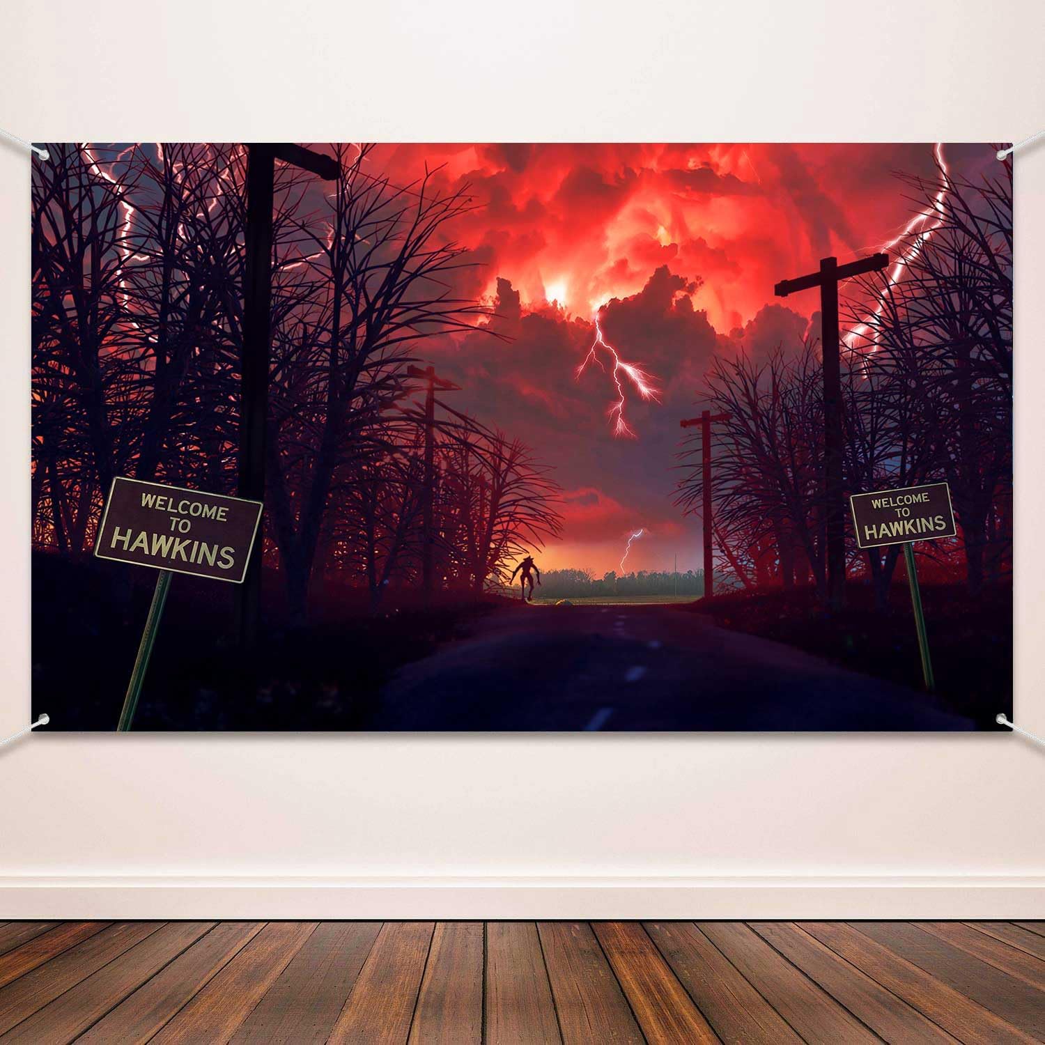 Amazon.com : QICAIYUN Horrors Forest Background Red Sky Lightning ...