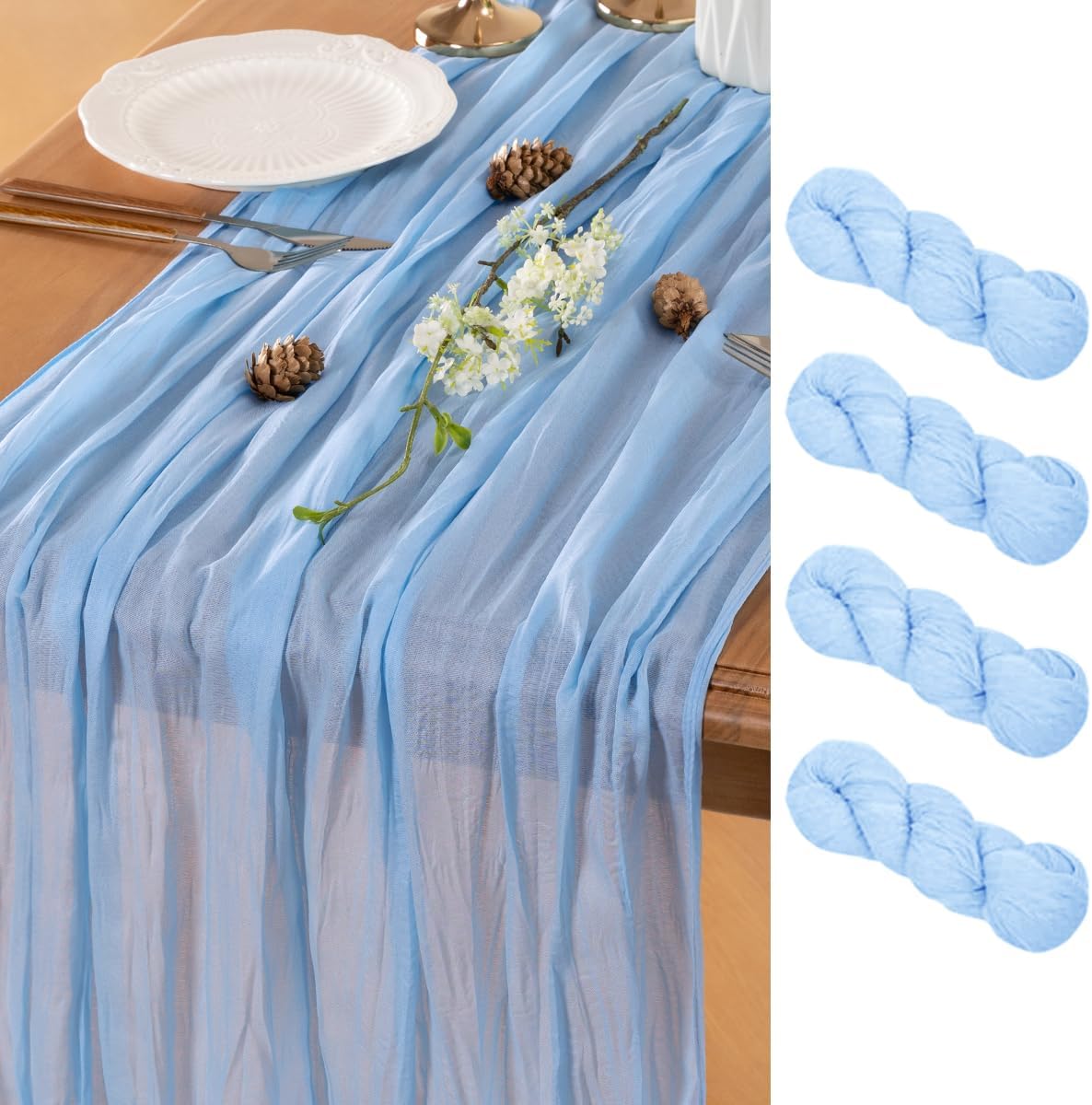 Amazon.com: LINXTAR Baby Blue Valentine's Day Table Runner Cheesecloth ...