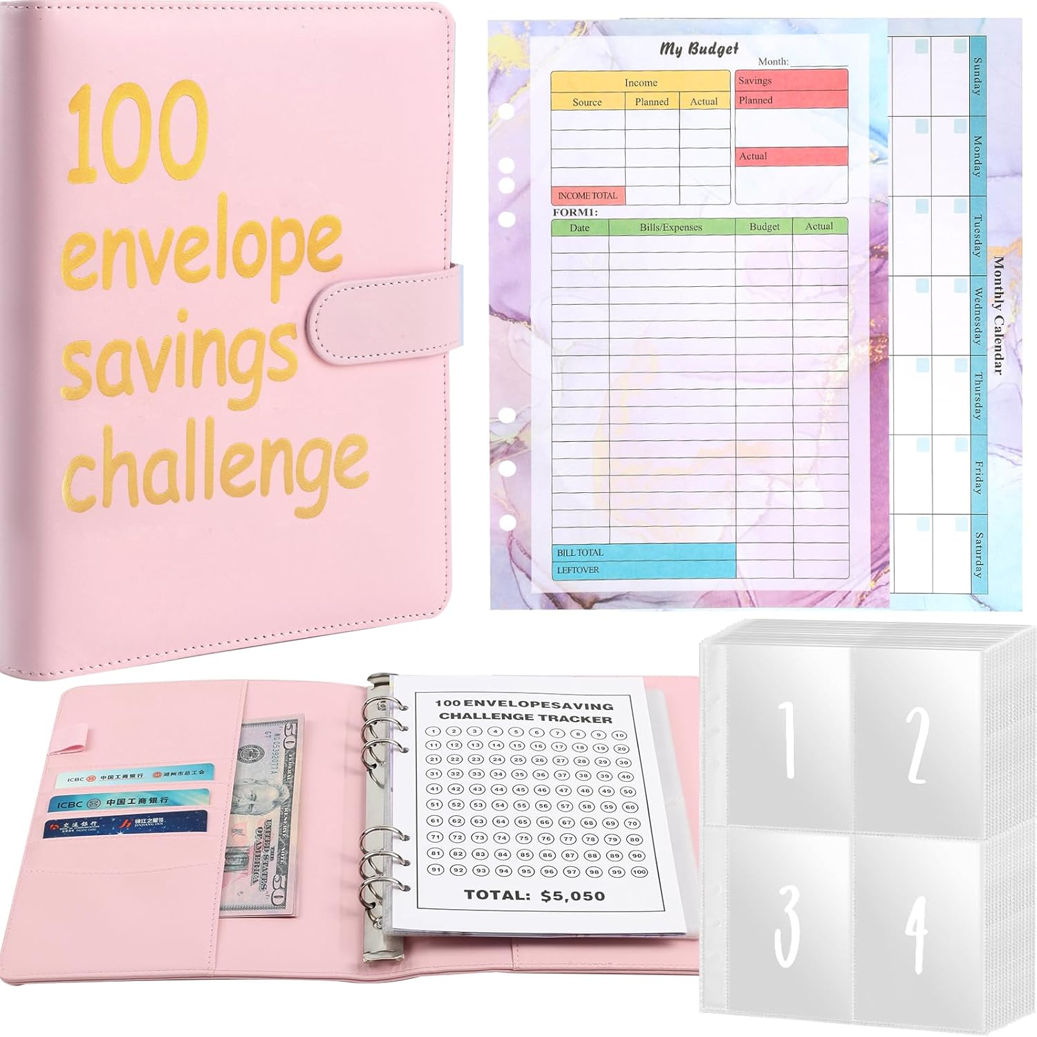 Amazon.com : 100 Envelope Challenge Binder,A5 Money Saving Budget ...