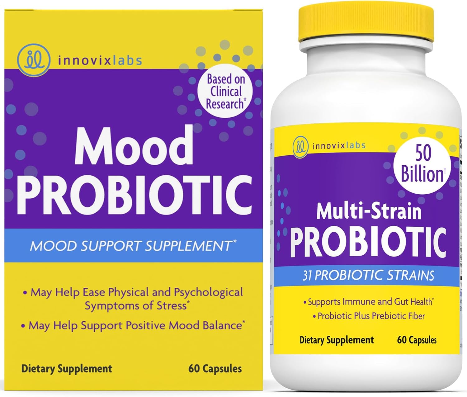 Amazon.com: InnovixLabs Mood & Multi Probiotic Bundle Mood (60 Capsules ...