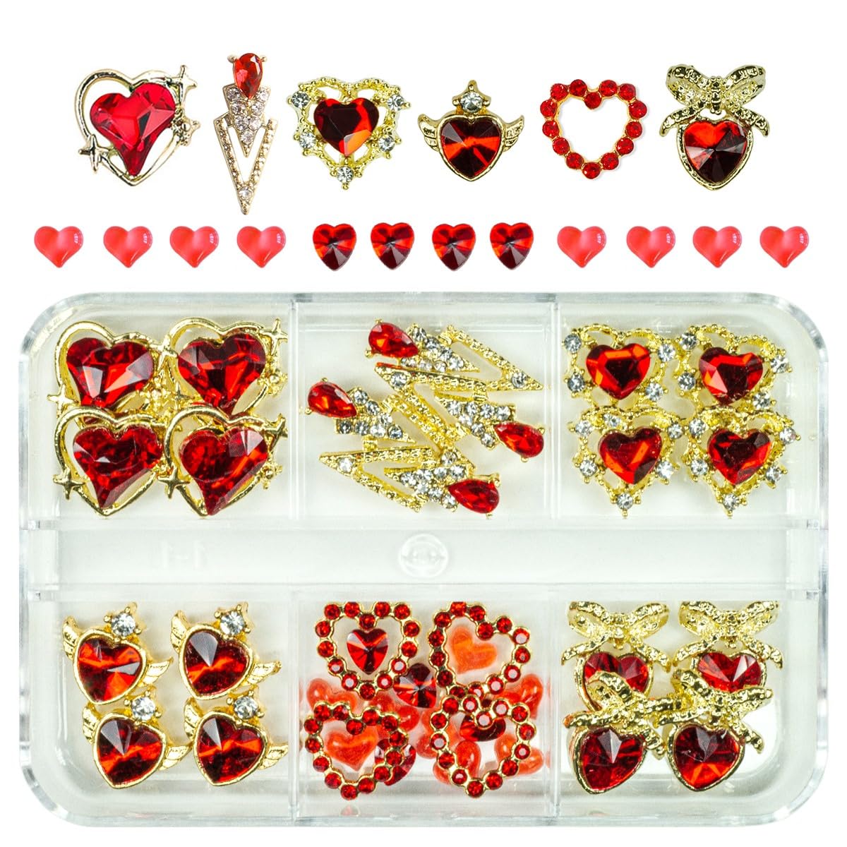 Amazon.com: qiipii 36pcs Red Heart Nail Charms Red Gold Luxury Alloy ...
