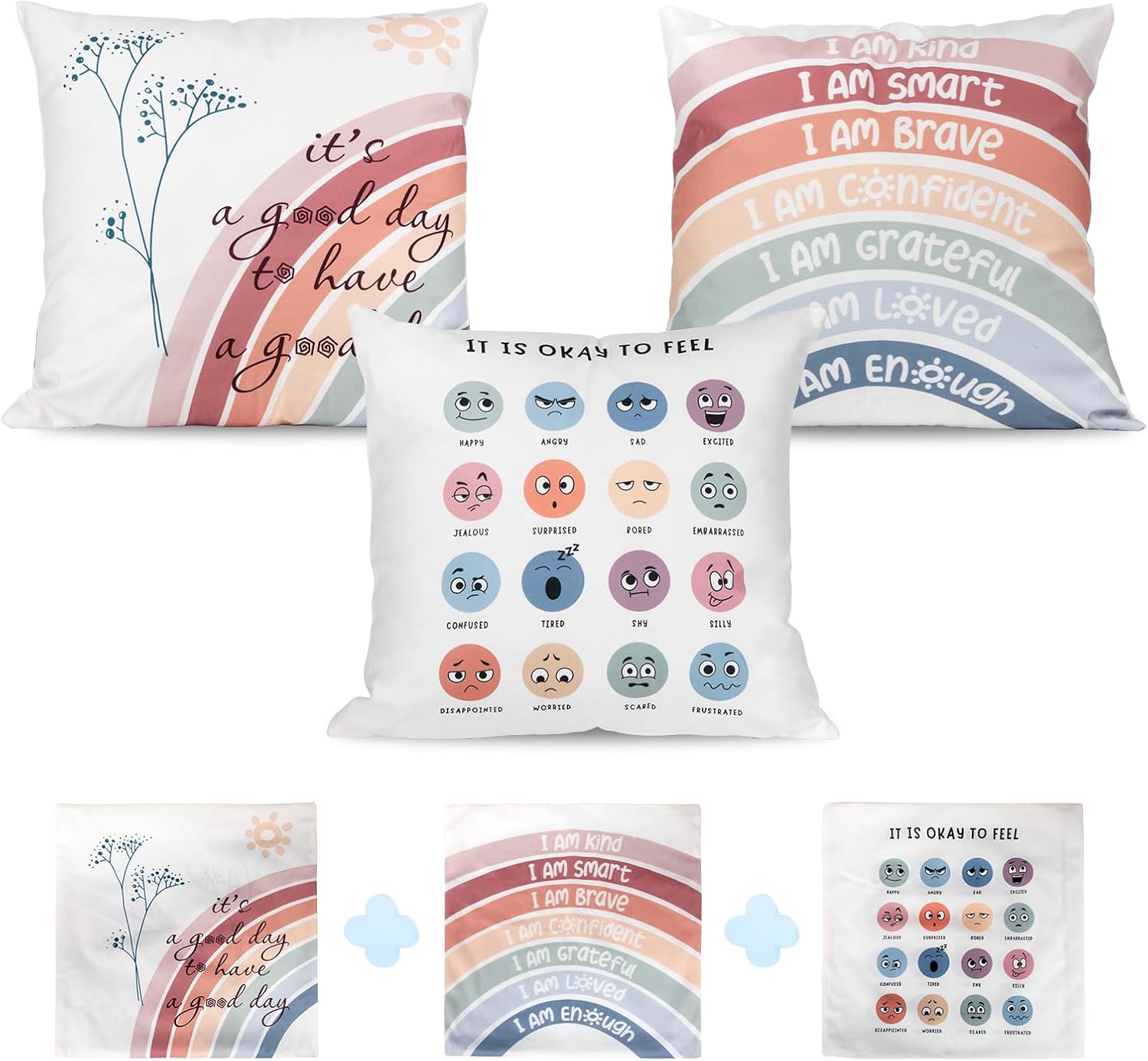 Amazon.com: RUONARIER Boho Rainbow Throw Pillow Covers with Inserts ...