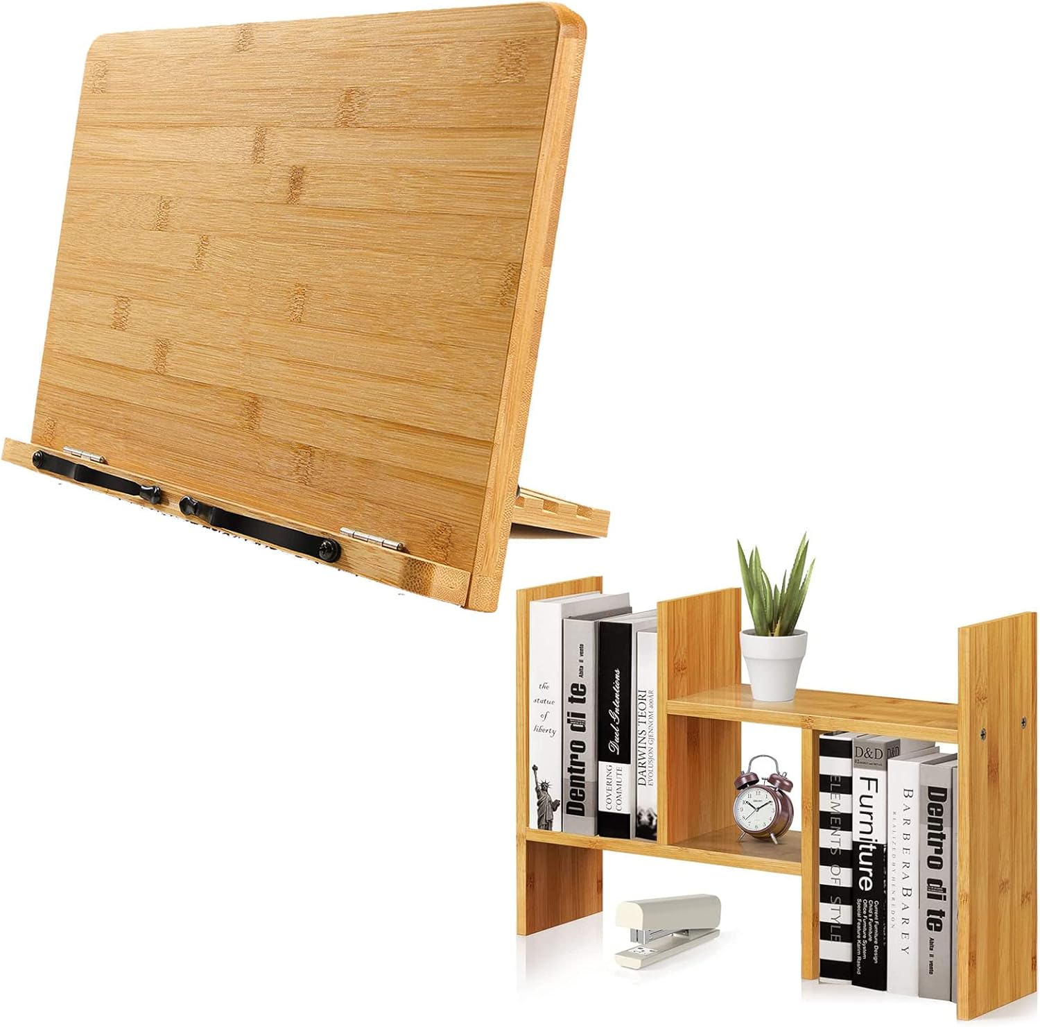 Amazon.com: Bamboo Book Stand & Bamboo Desktop Shelf Organizer : Home ...