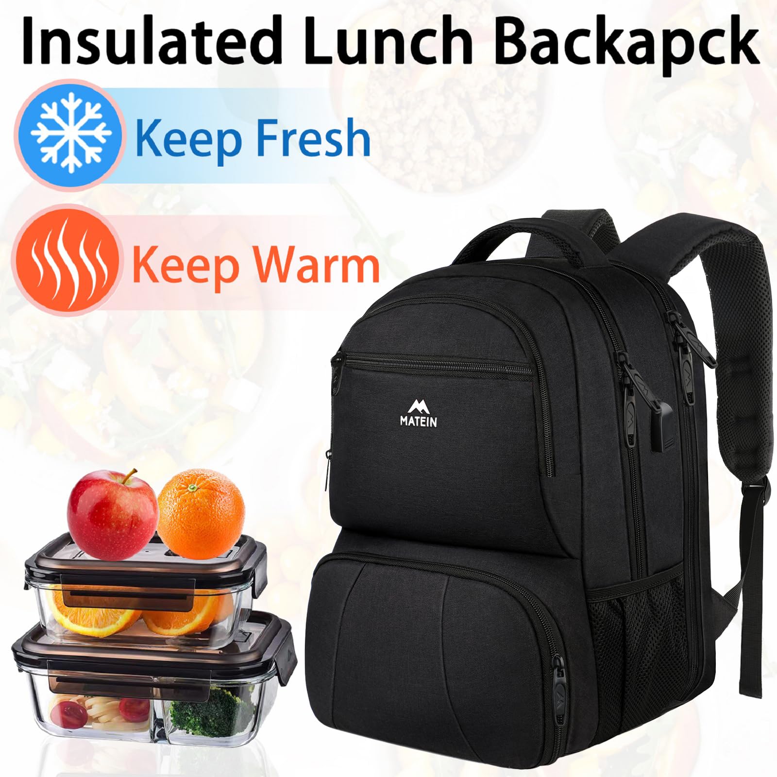MATEIN Lunch Backpack for Men Work, 18 Inch Large Insulated Backpack ...