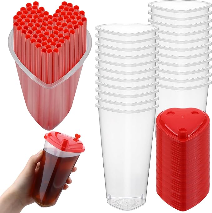 Amazon.com: HKOYTIUP 24 Sets Heart Shaped Plastic Cups with Lids and ...