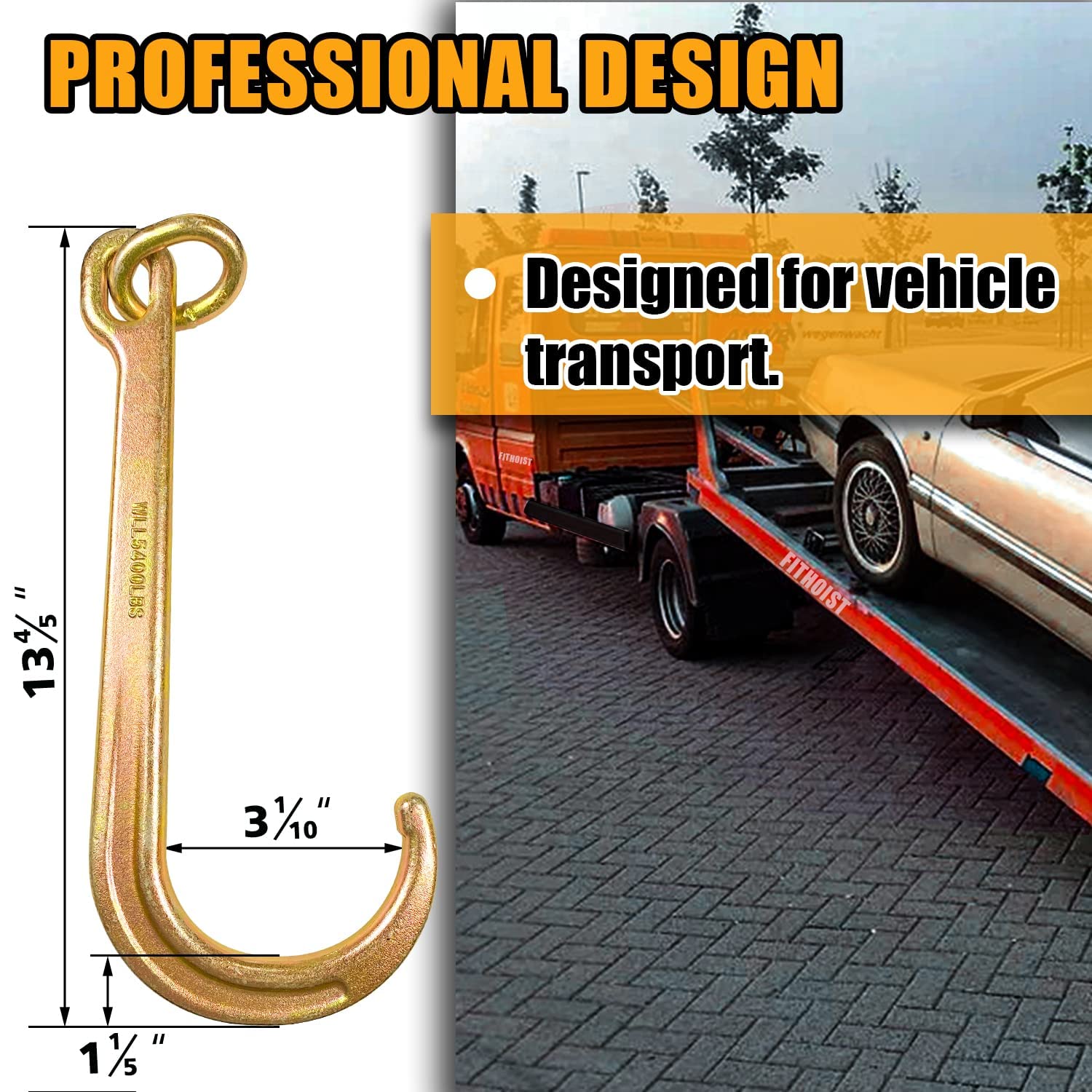 Snapklik.com : FITHOIST 2 Pack 15 Inch J Hook Tow Hook On Coupling Link Yellow Zinc Plated J Tow ...