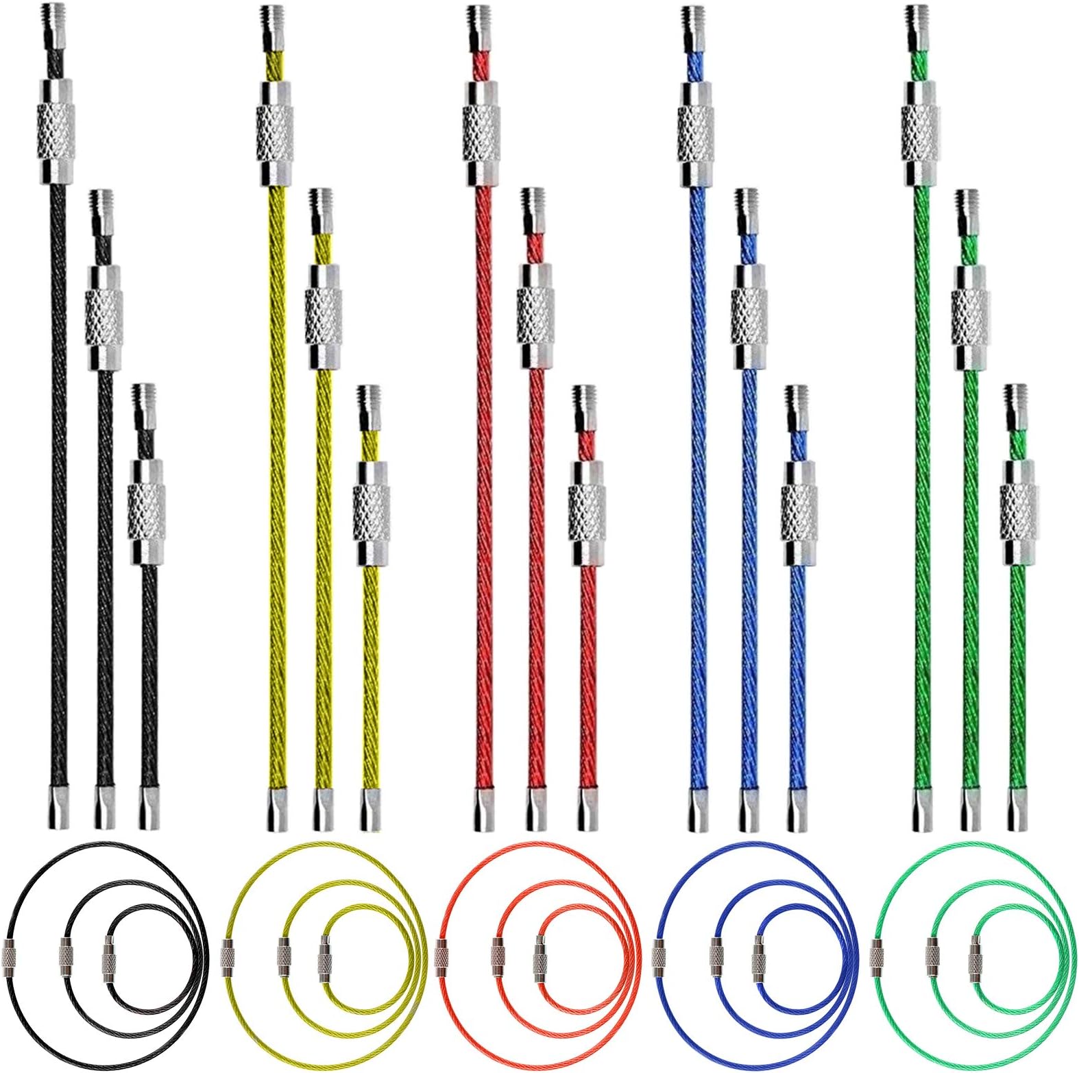 Swpeet 45Pcs Metal Wire Keychains Kit, 5 Colors and 3 Sizes Cable ...