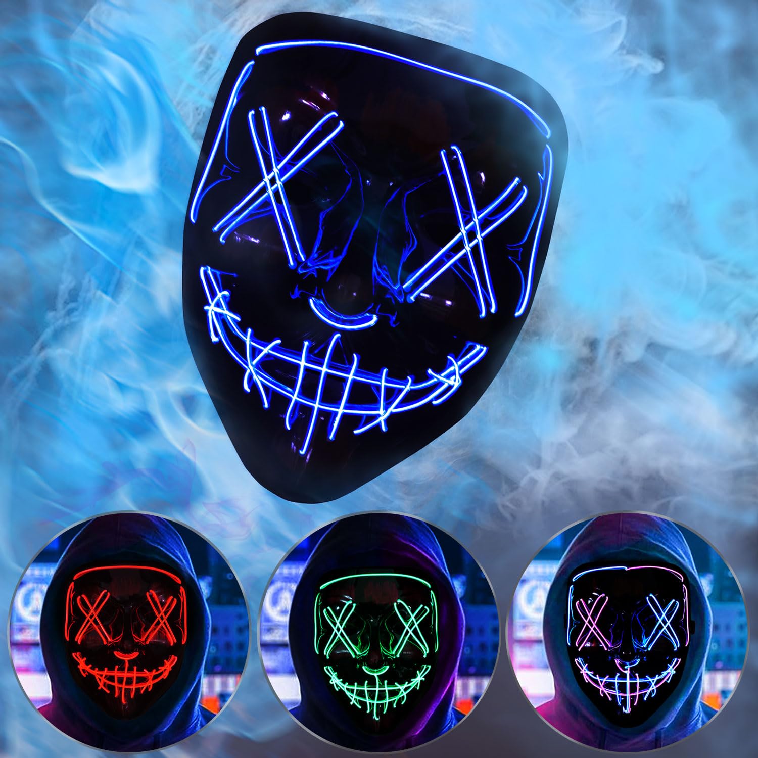 Snapklik.com : Halloween Purge Mask Light Up Scary Mask EL Wire LED ...