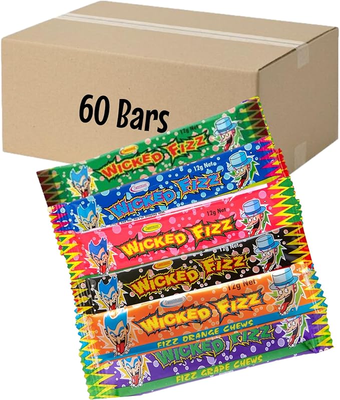 Wicked Fizz Assorted Flavours 60 Bars Bulk Pack - Individually Wrapped ...