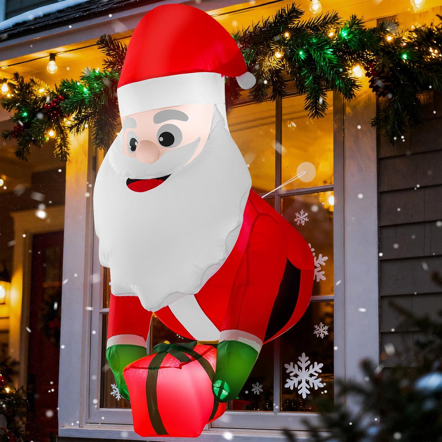Amazon.com: WINTS 4.2FT Christmas Santa Claus Window Inflatable Outdoor ...