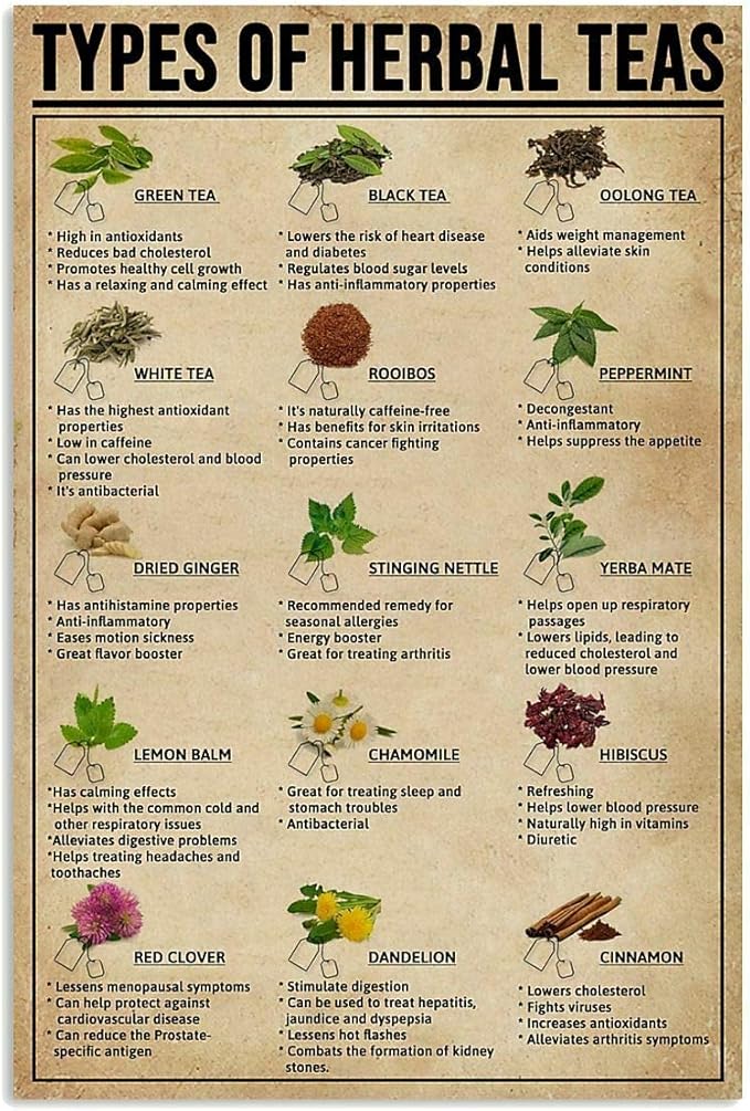 Amazon.com: SIGNCHAT Types of Herbal Teas Poster Great Wall Decor ...
