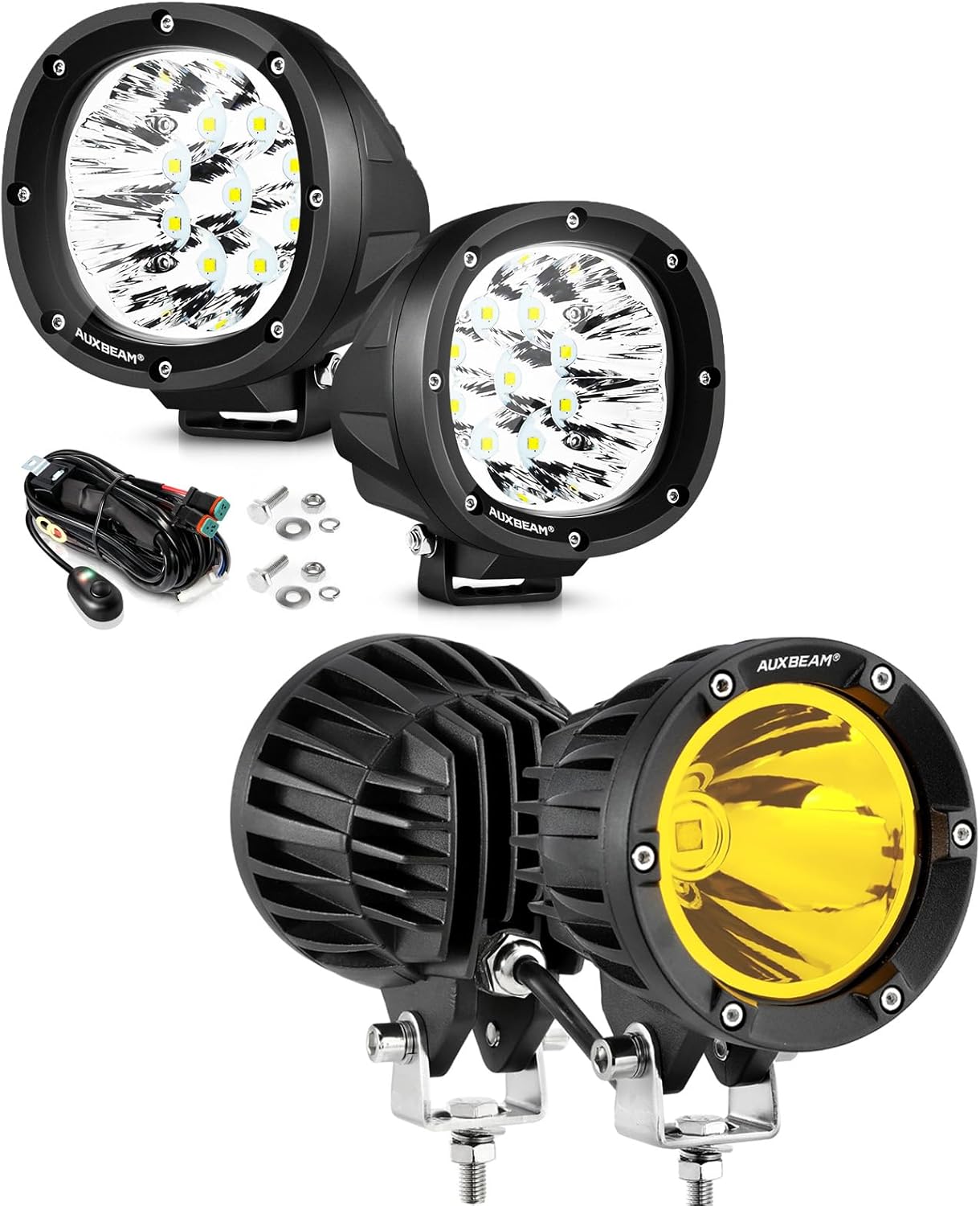 Amazon.com: Auxbeam 4In 90W Round Led Offroad Lights 4In 72W Amber Fog ...