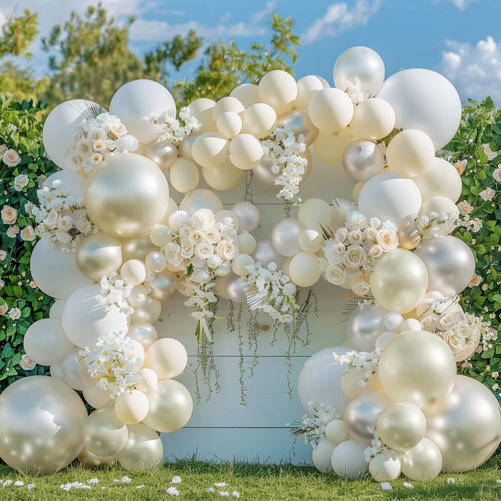 Amazon.com: Pearl Balloon Garland Double Stuffed Pearl White Balloons ...