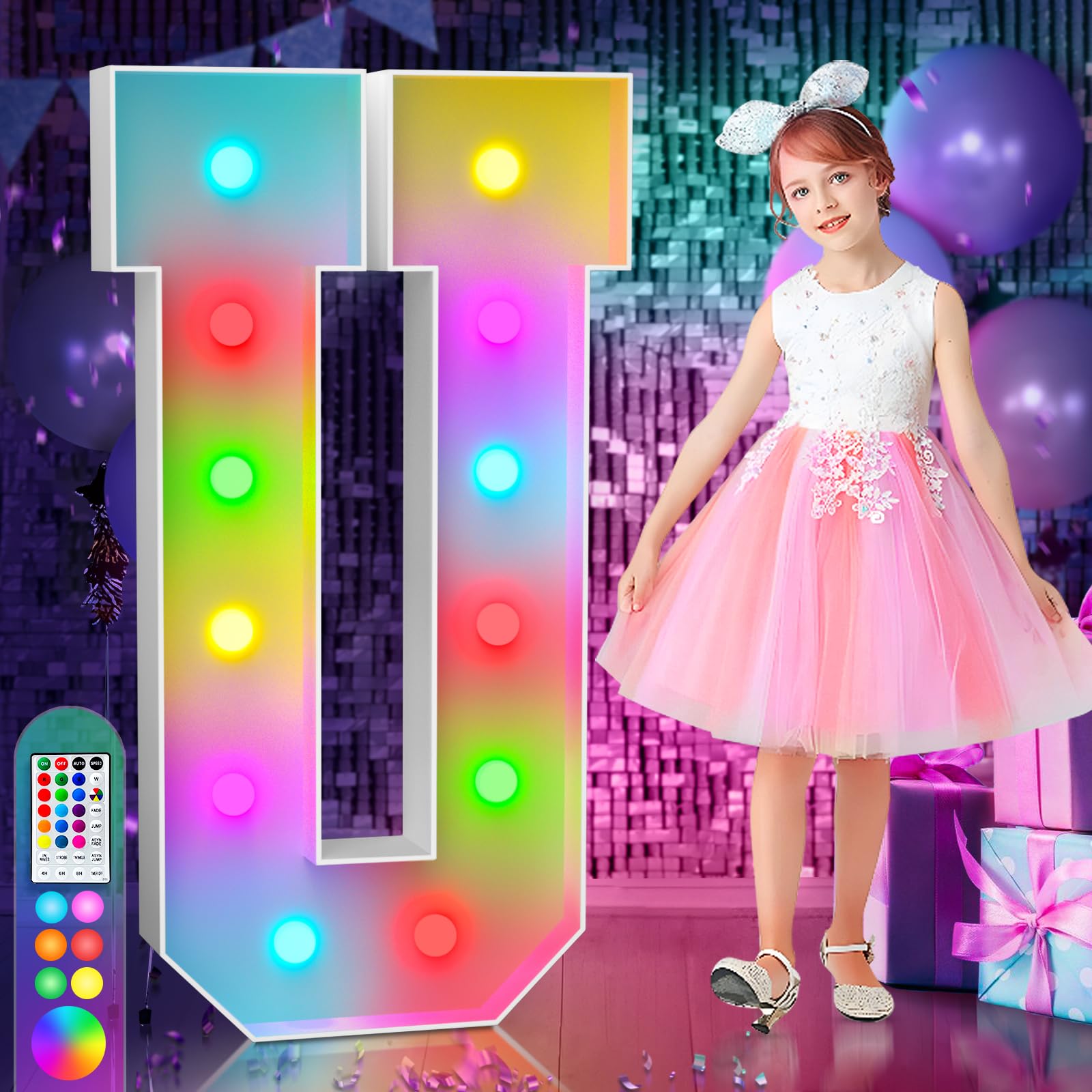 imprsv 4FT Colorful Marquee Light Up Letters U, 18 Colors Light Up ...