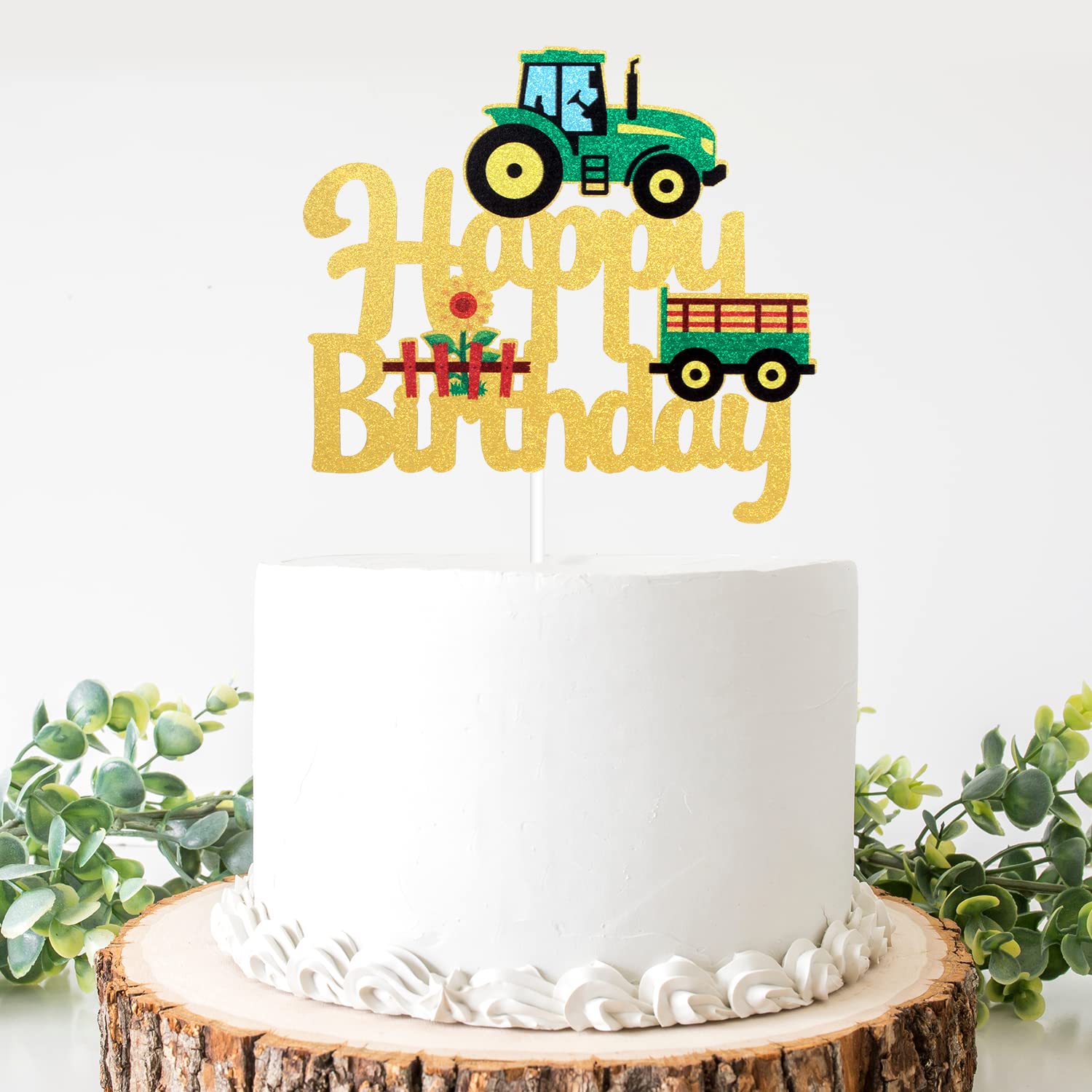 Snapklik.com : Farm Tractor Happy Birthday Cake Topper - Green Tractor ...