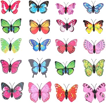 ERBO Pack of 20 Colourful Butterflies Decoration with Safety Pins, PVC ...