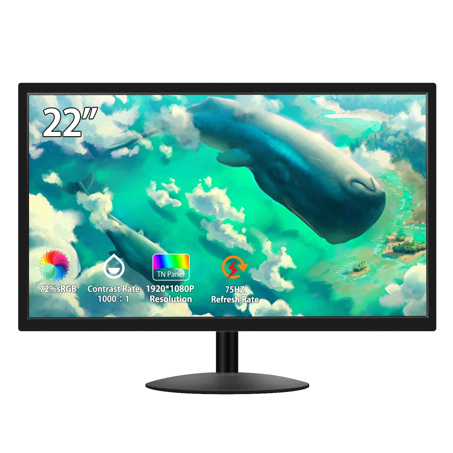 Akntzcs Monitor 22 inch Computer Monitor Full HD 1920 x 1080 75HZ PC ...
