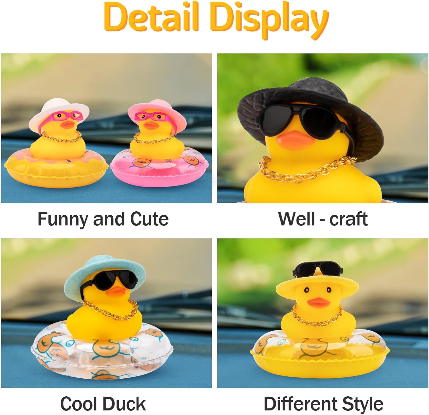 wonuu Car Duck 4Pcs Rubber Duck Car Ornaments Yellow Duck Car Dashboard ...