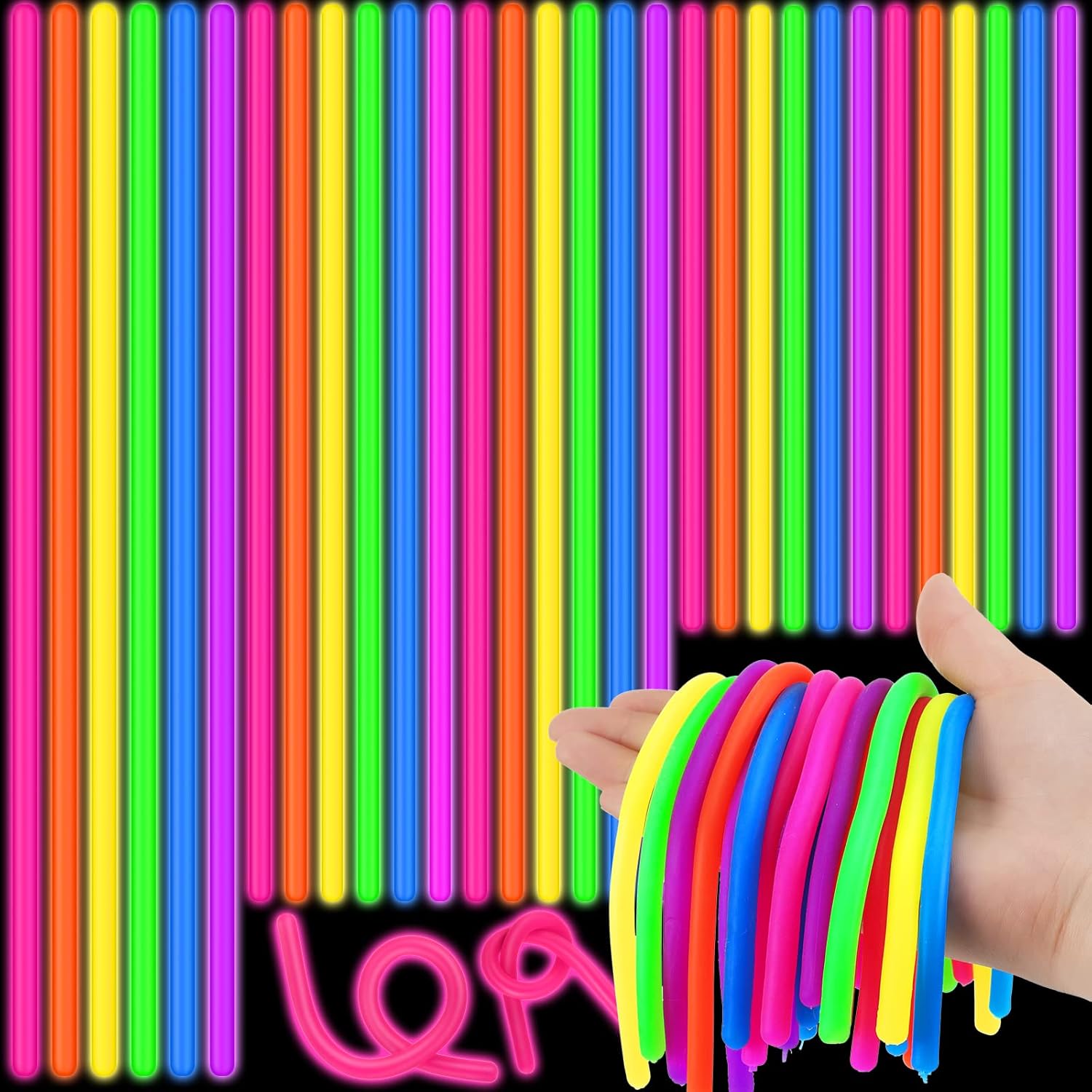 100 Pcs Glow Stretchy String Fidget Sensory Toys Monkey Noodle Fidget ...