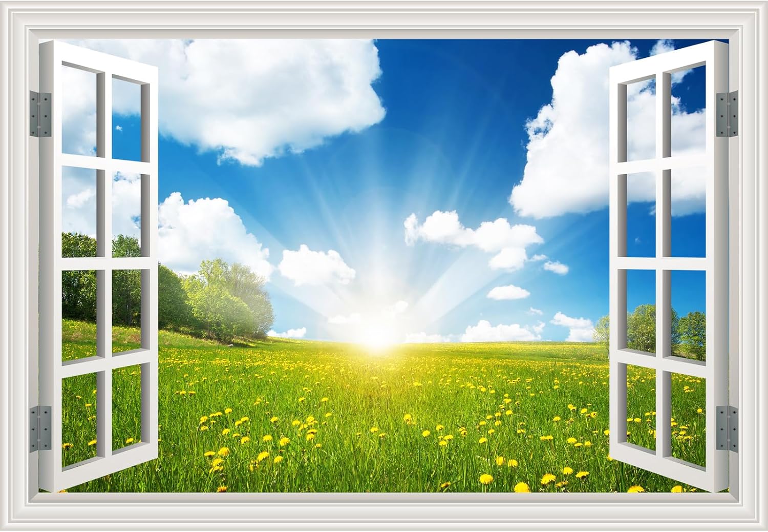Amazon.com: Fake Window Wall Mural Sticker Summer Sunrise Green ...