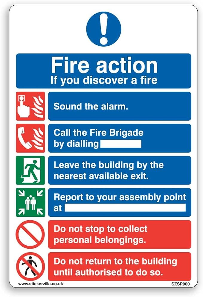 General Fire Action Sign - A4 [200mm x 300mm] Adhesive Sticker : Amazon ...