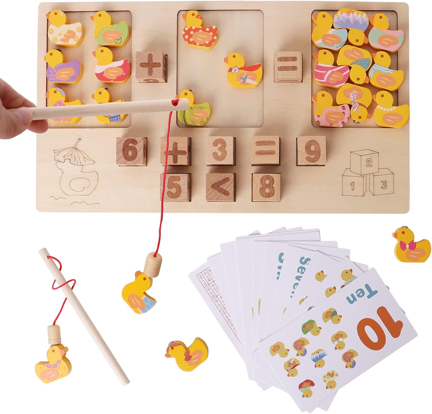 Amazon.com: Montessori Wooden Counting Duck Game Magnetic Fishing ...