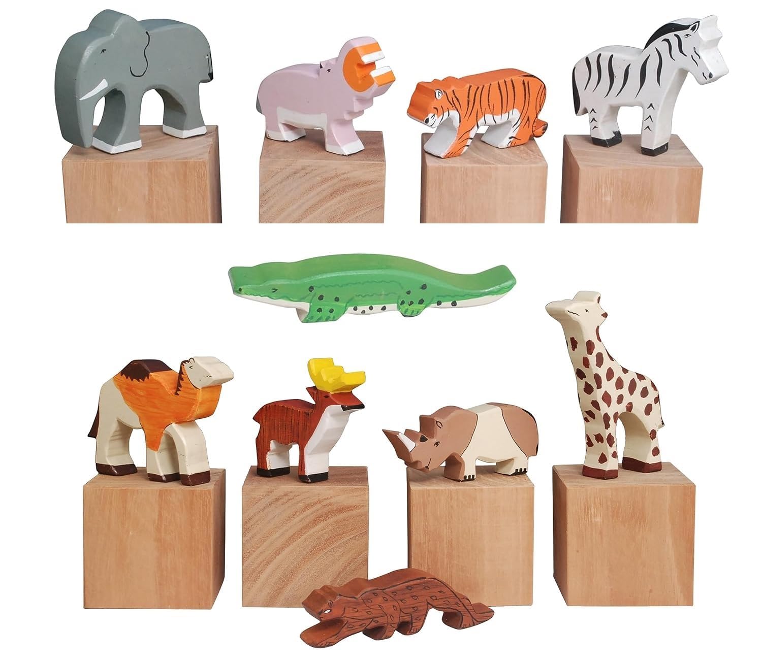 Buy CHANNAPATNA TOYS 10 Piece Wooden Wild Animals,Forest Animals ...