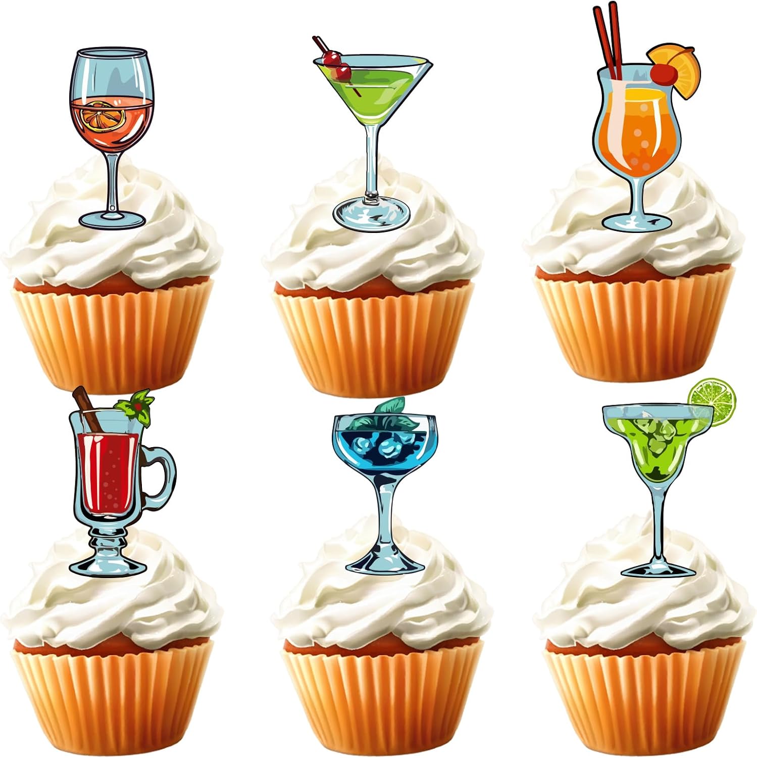 Amazon.com: 18pcs Cocktail Cupcake Toppers for Men Women Birthday ...