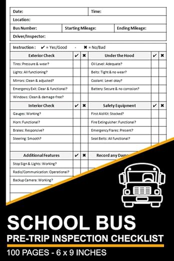 School Bus Pre-Trip Inspection Checklist: School Bus Drivers Vehicle ...