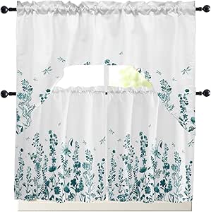 Amazon.com: Turquoise Flower Leaves Kitchen Curtains Swag Valance and ...