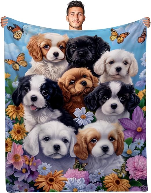 Amazon.com: WZOMT Dog Blanket, Cute Floral Puppy Dog Print Throw ...