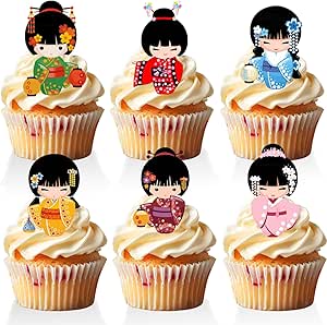Amazon.com: 18 PCS Japanese Cupcake Toppers for Girls Women Kokeshi ...