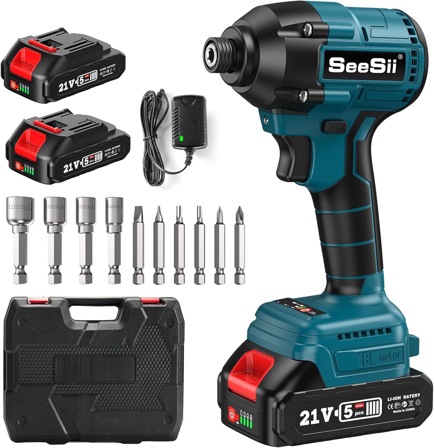 Amazon | 【2025新型】SEESII インパクトドライバー 電動ドライバー 充電式 300N·m ブラシレスモーター採用 4つのモード切り替え 無段変速・正逆転両用 2個バッテリー ...
