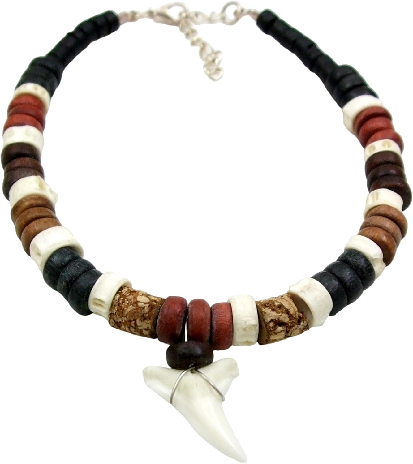 Amazon.com: Swimmi Genuine Mako Shark Tooth Anklet, Handcrafted Wooden ...