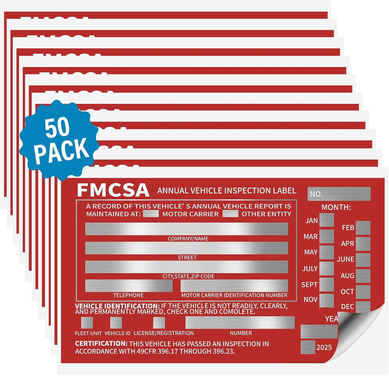 Vehicle Inspection Labels DOT Compliant Aluminum - 10-Pack Red FMCSA ...