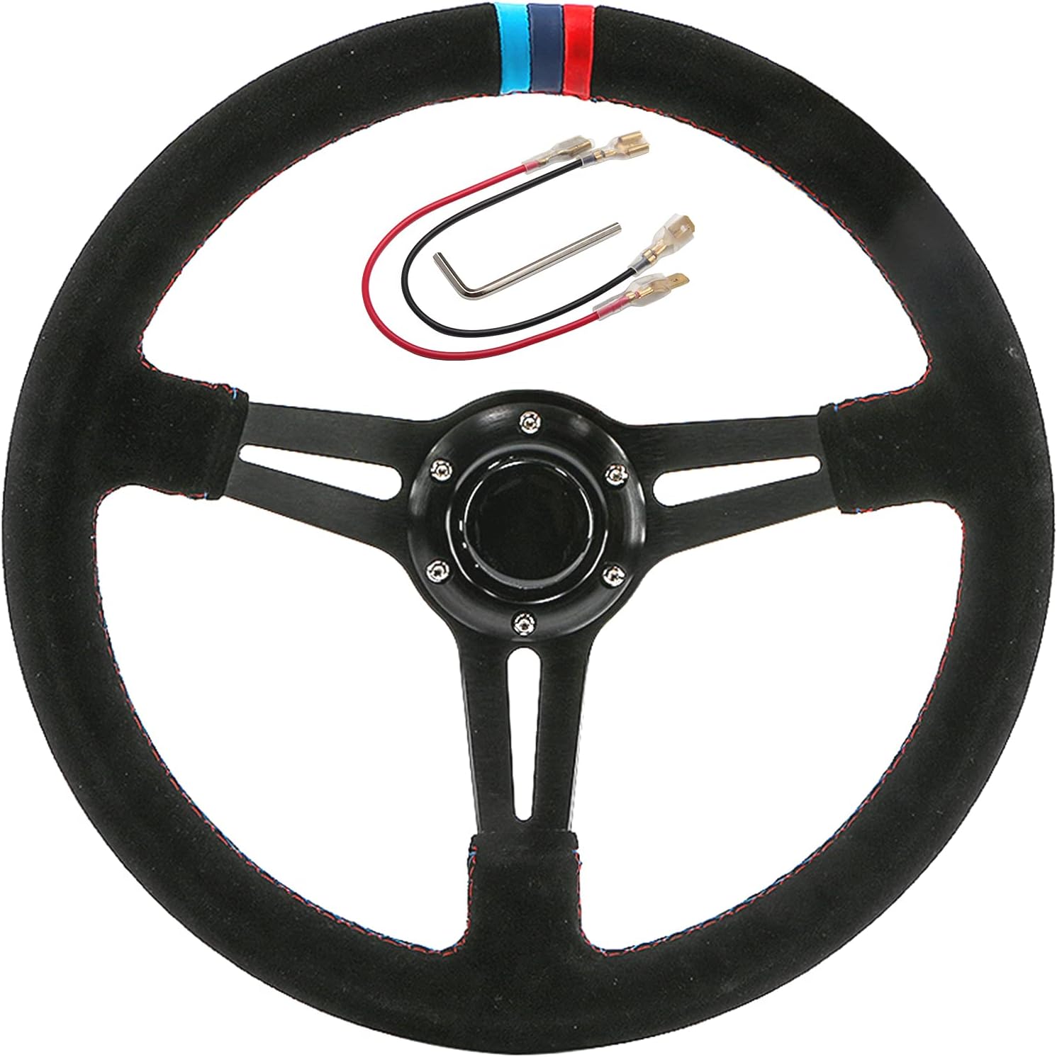 Amazon.com: 14 Inch 350mm Car Steering Wheel Suede Leather Drift Racing ...