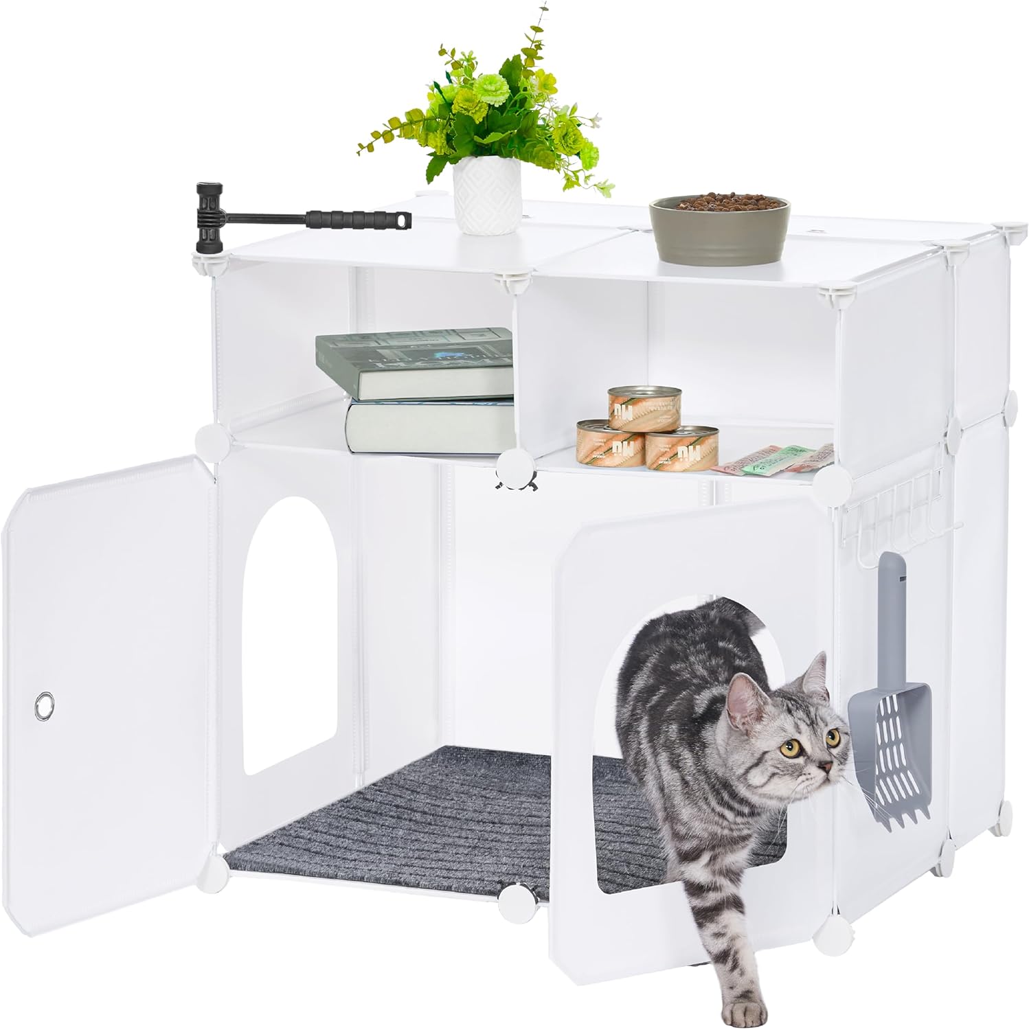 Amazon.com: Hzuaneri Cat Litter Box Enclosure, Plastic Covered Little ...