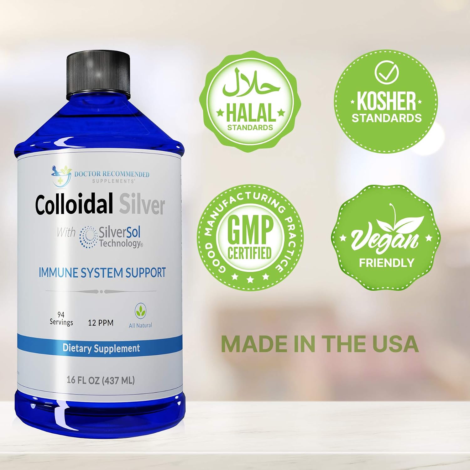 Solução de Prata Coloidal Líquida - 12 PPM, 60 MCG por Porção, Suporte ...